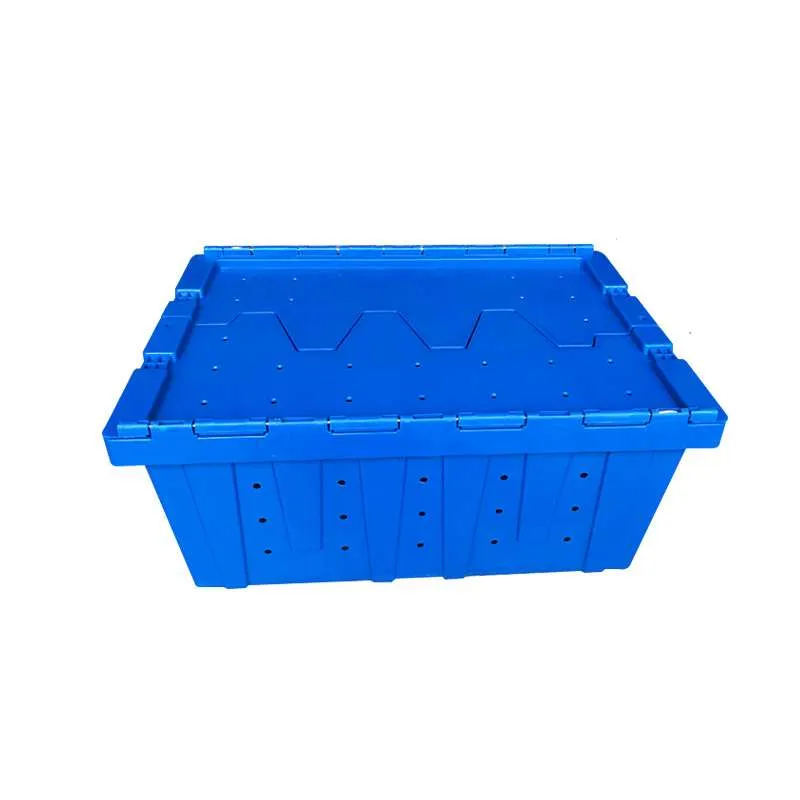 Ventilated Attached Lid Container | Perforated Plastic Crate for Produce